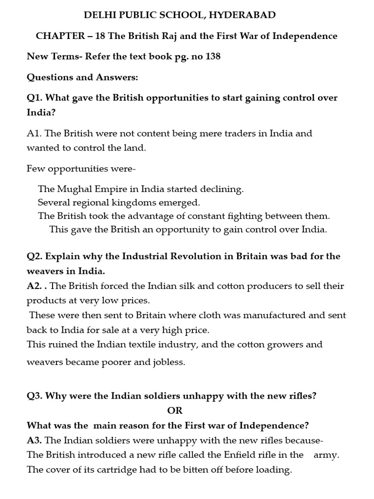October-Class 5 - Social The British Raj and The First War of ...