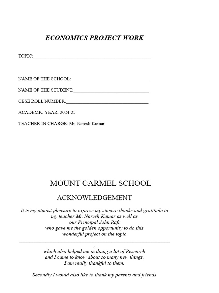 Economics Project Work | PDF