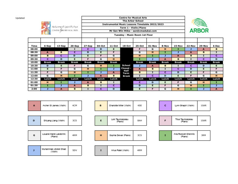 Arbor School Timetable Term 1 2022_2023 - Violin_Piano Tues Mr San Win ...