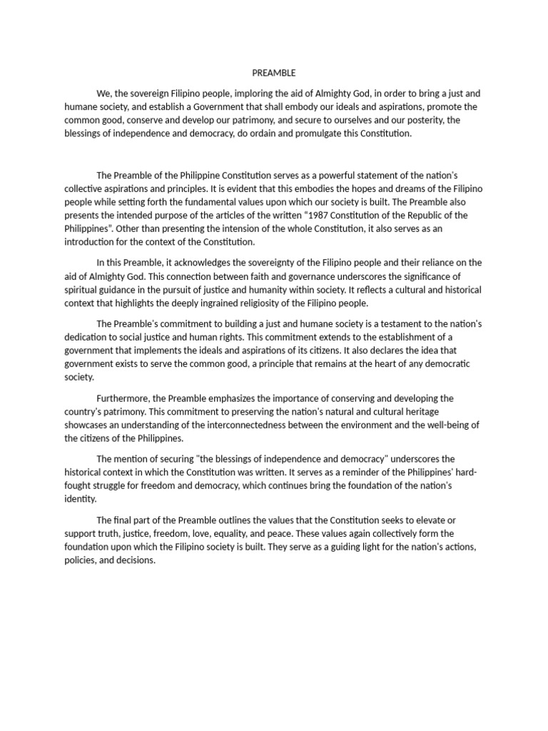 Preamble Reflection Paper | PDF | Constitution | Democracy