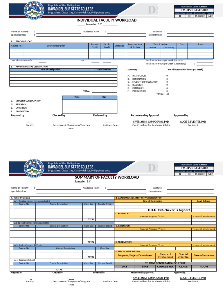 Individual Faculty Workload Format | PDF | Higher Education ...