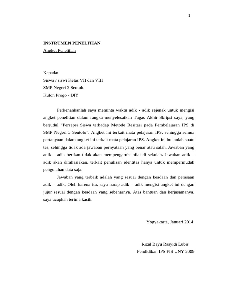 Angket Instrumen Penelitian | PDF