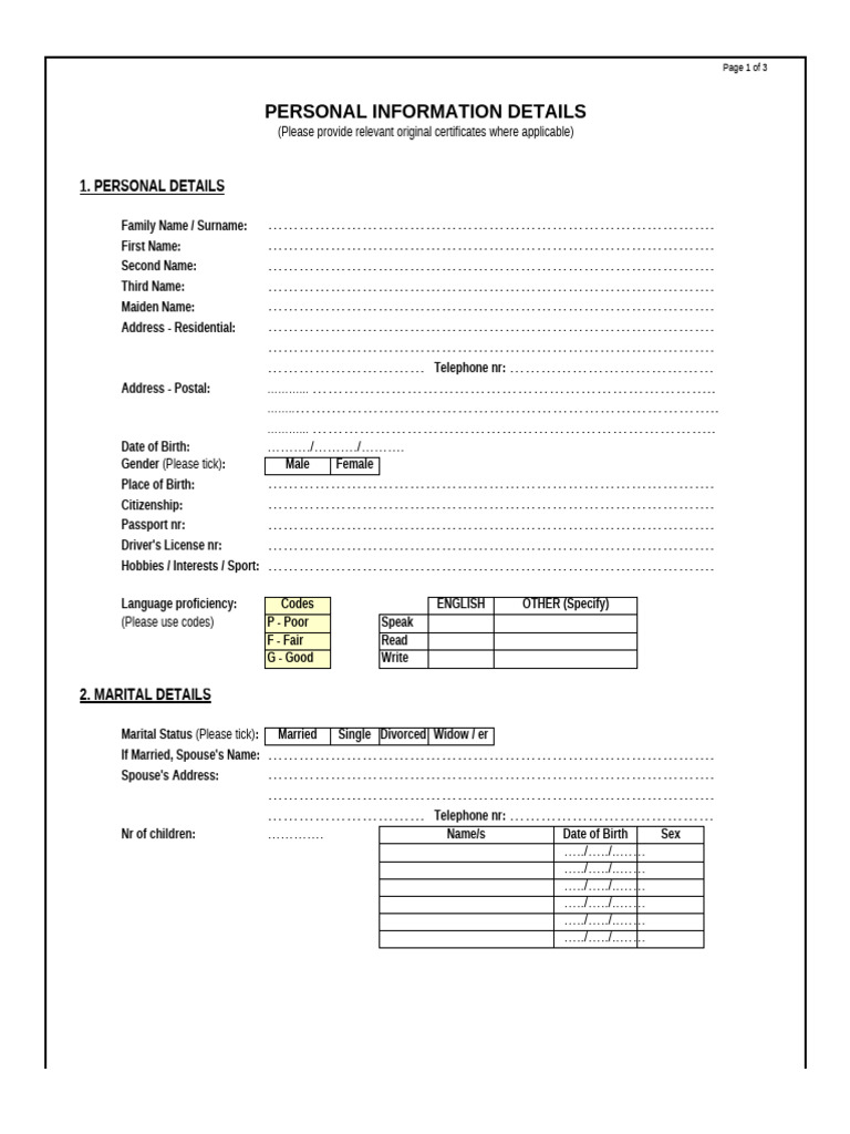 Personal Information Form Template | PDF