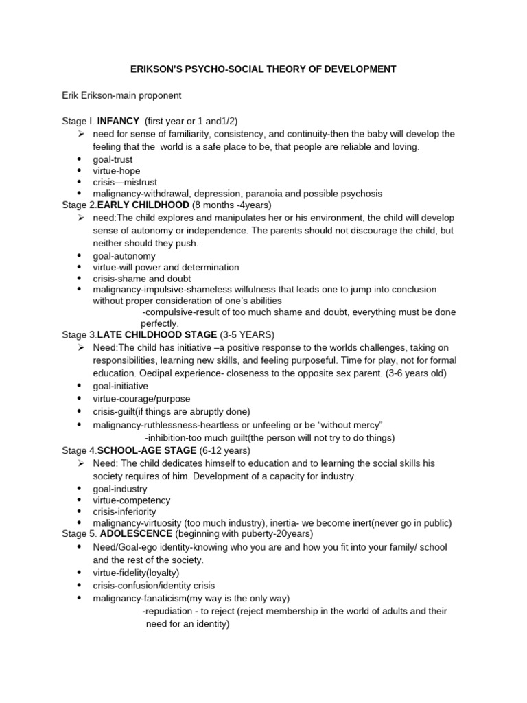 ERIKSONs Psycho Social Development Theory | PDF | Interpersonal ...