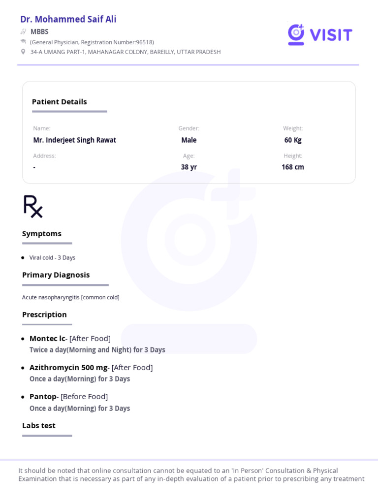 Dr. Mohammed Saif Ali: Patient Details | PDF