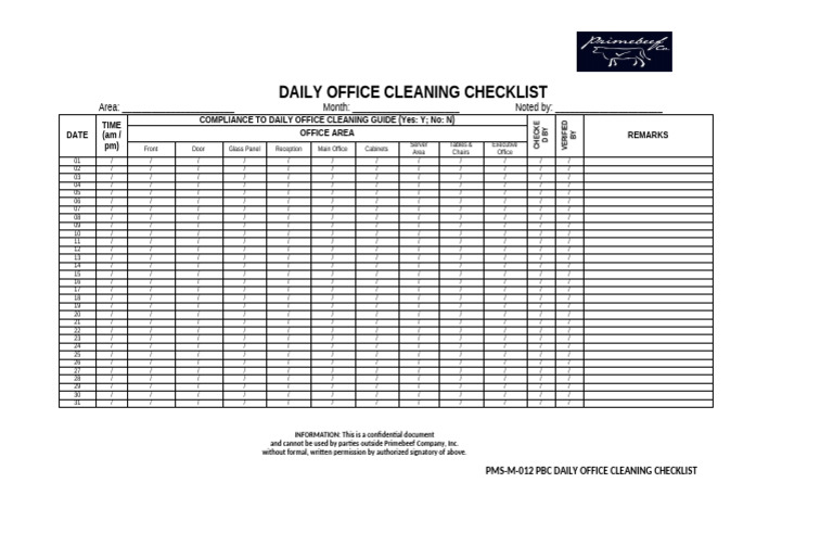 8b. Daily Office Cleaning Checklist (PMS-M-012) | PDF