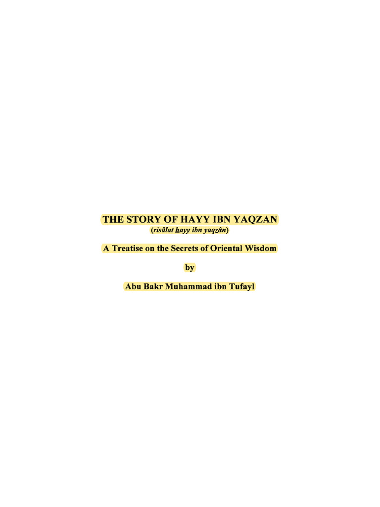 Ibn Tufayl - The Story of Hayy Ibn Yaqzan - Jim Colville (Trans) | PDF ...