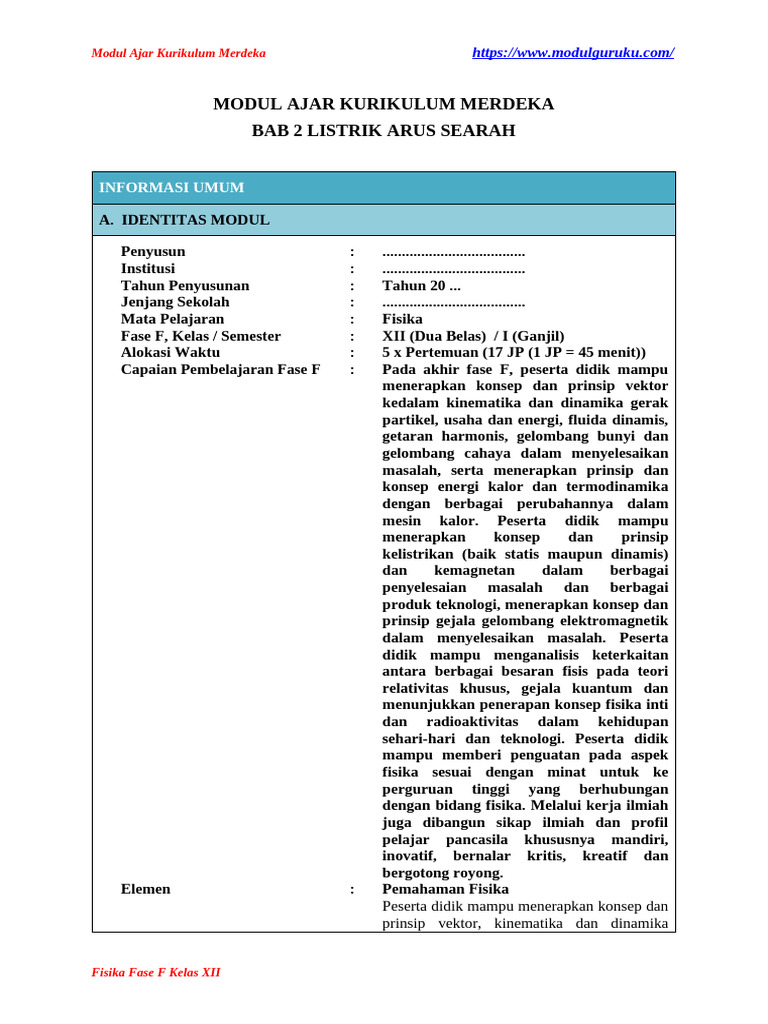 Modul Ajar Fisika: Listrik Arus Searah | PDF