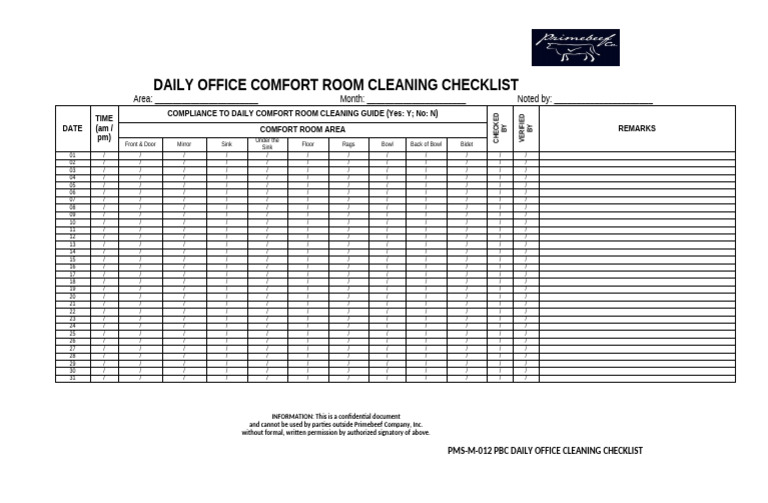 Daily Comfort Room Cleaning Checklist | PDF | Bathroom | Home & Garden