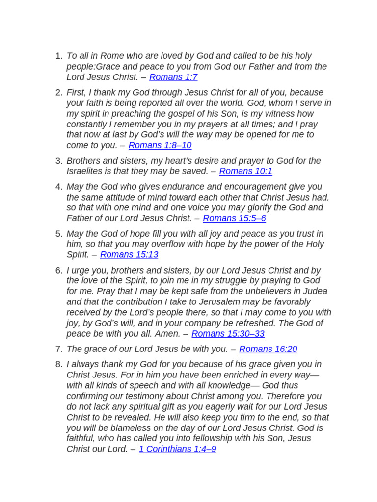 New List of Paul's Prayers | PDF | Prayer | Epistle To The Romans
