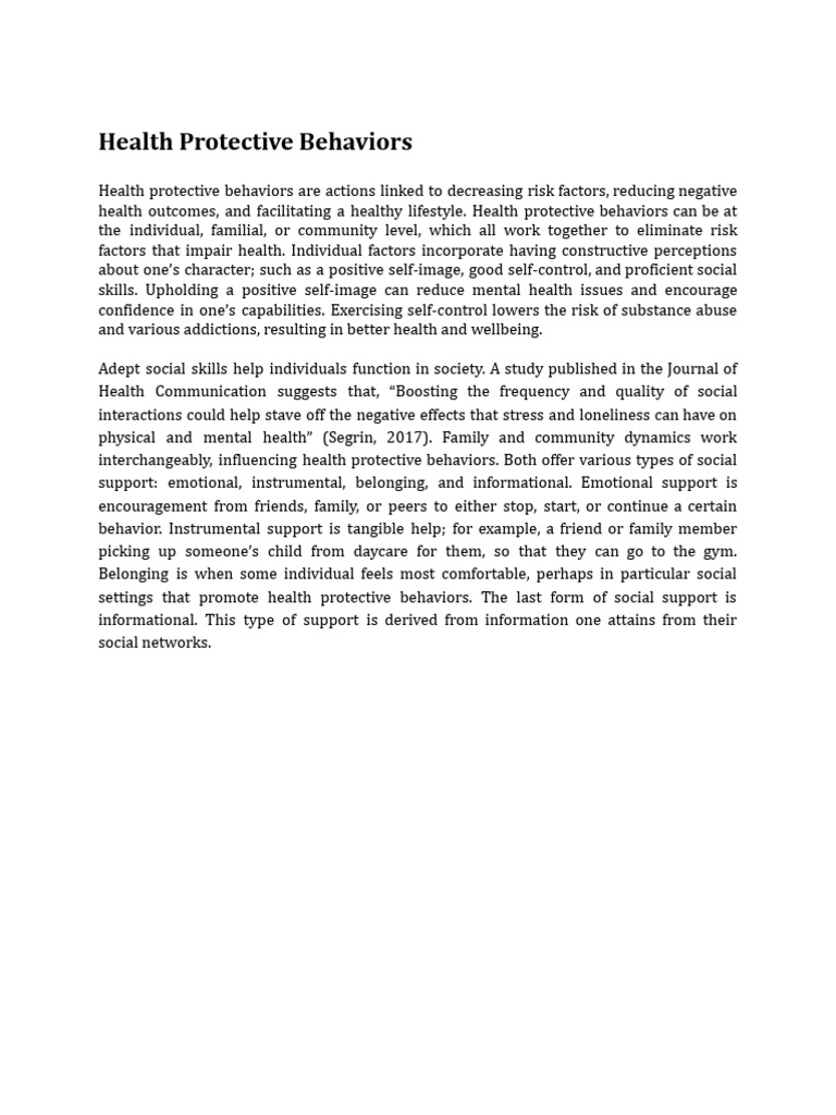 Health Protective Behaviors | PDF
