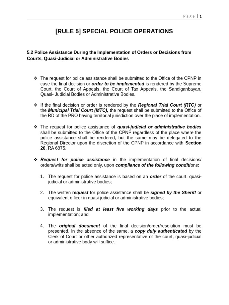 Legal Basis - Police Assistance in Writ of Demolition | PDF ...