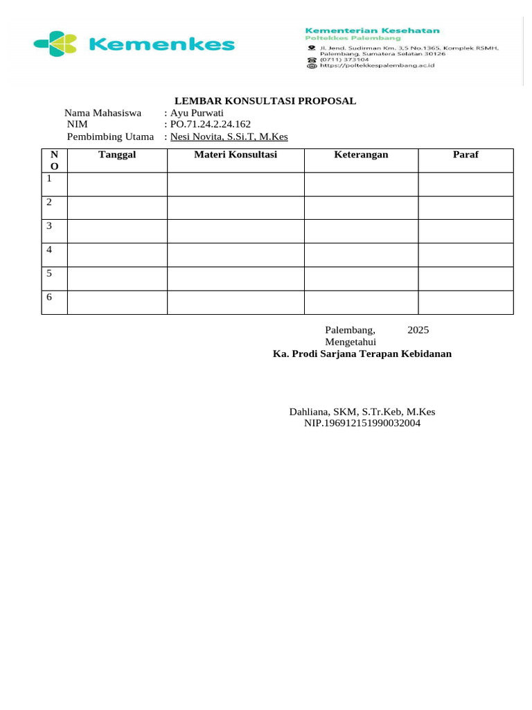 Lembar Konsultasi Skripsi Kebidanan | PDF