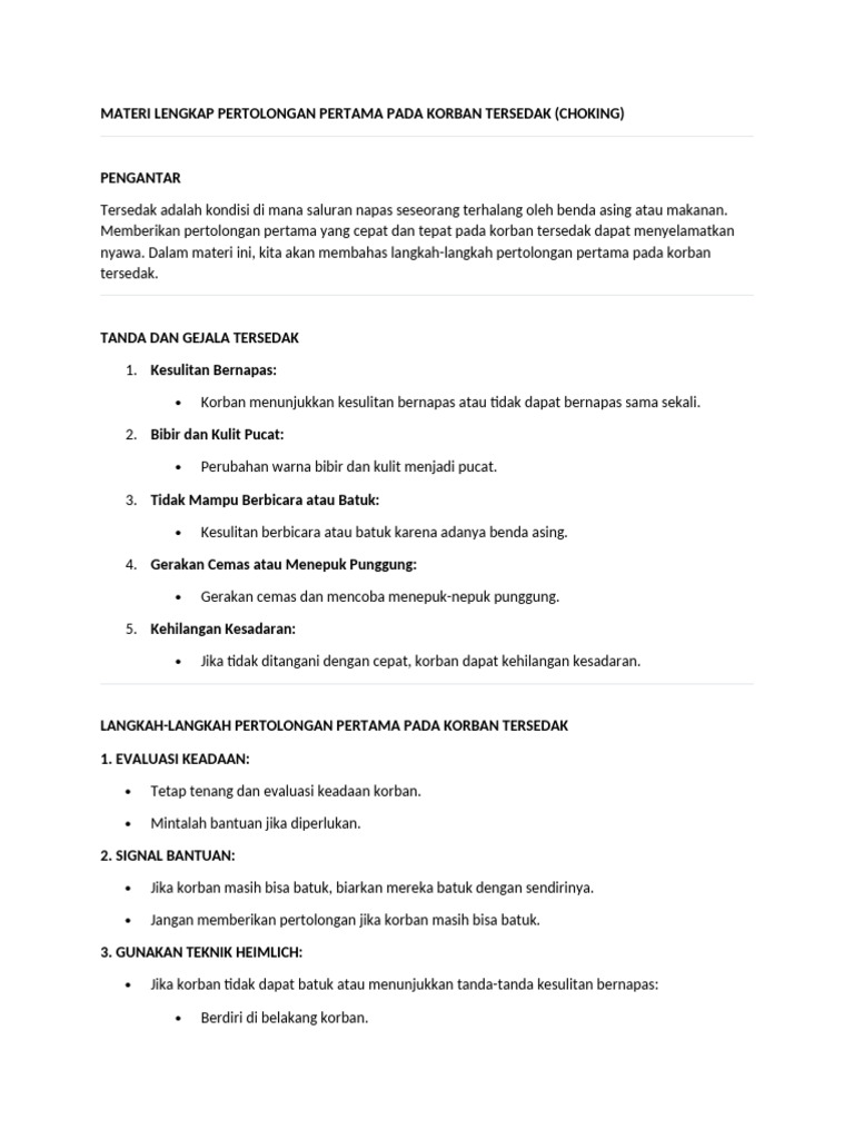 Cara Pertolongan Pertama Tersedak | PDF
