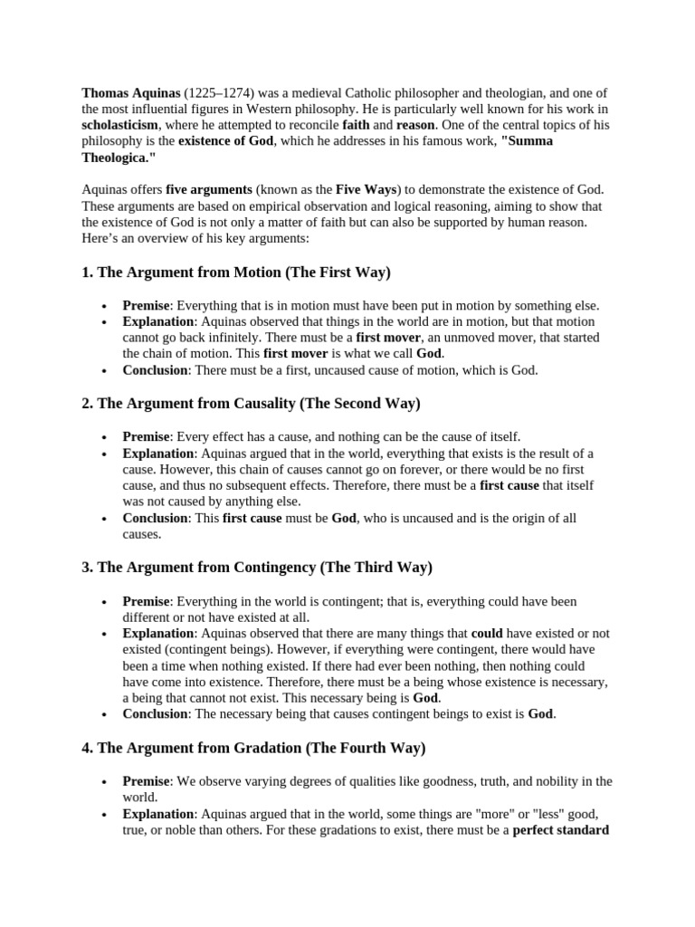 Aquinas' Five Arguments for God's Existence | PDF | Existence Of God ...
