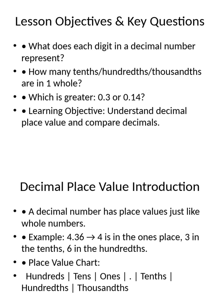 Decimal Place Value Lesson | PDF