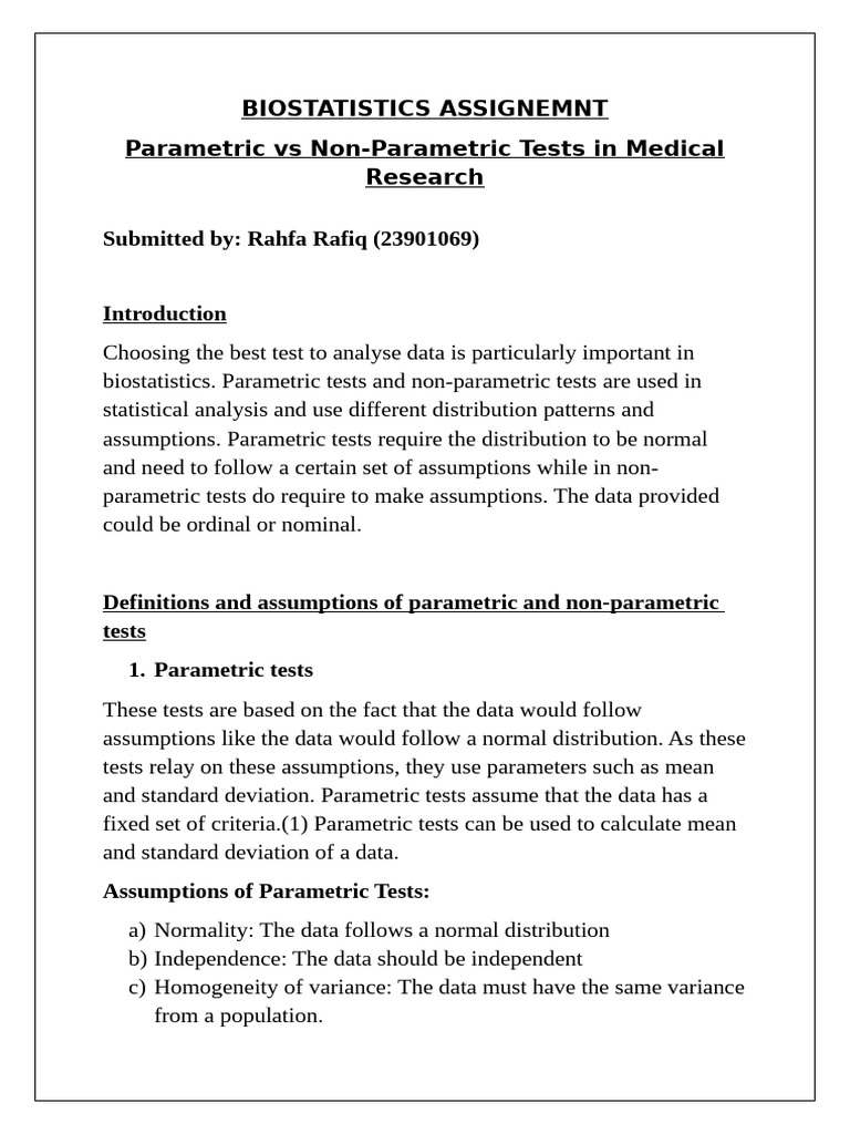 Parametric Vs Non-Parametric Tests. | PDF | Student's T Test ...