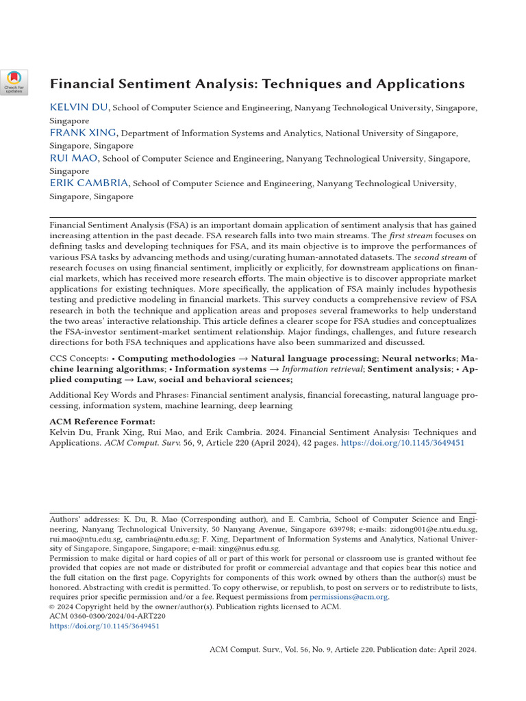 Financial Sentiment Analysis- Techniques and Applications | PDF ...