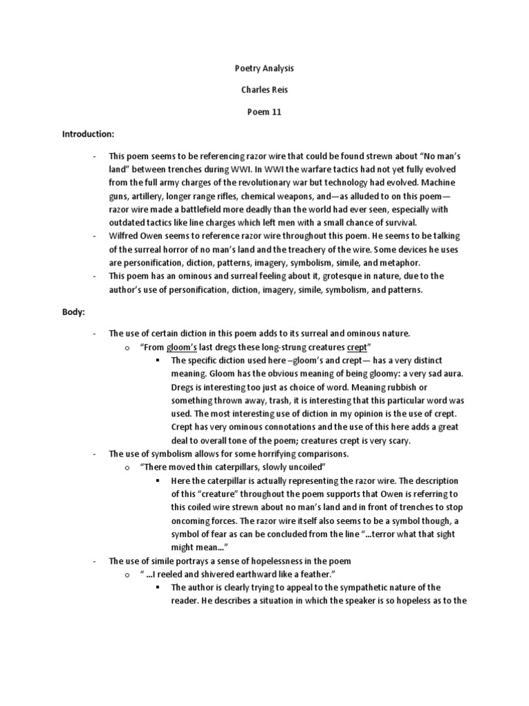 Poetry Analysis Wilfred Owen | PDF | Poetry | Unrest