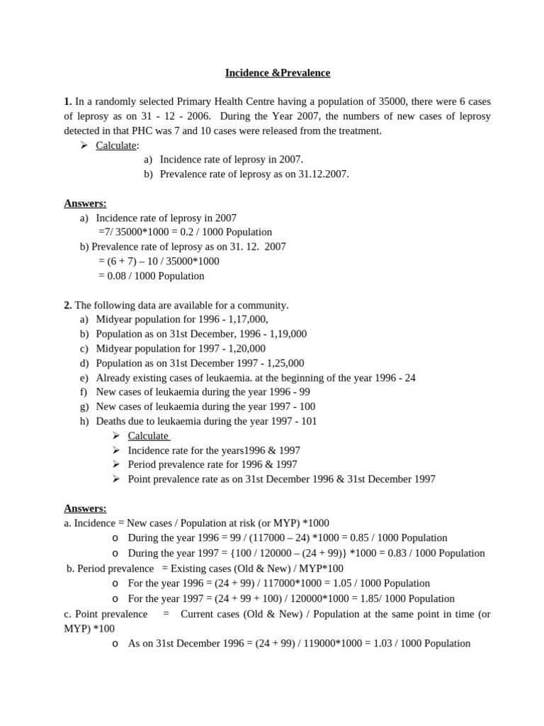 Updated Incidence and Prevalence Exercise | PDF | Incidence (Epidemiology) | Tuberculosis