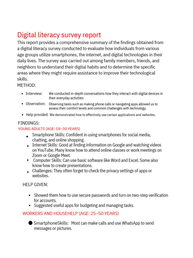 Digital Literacy Survey Findings Report | PDF | Smartphone | Internet