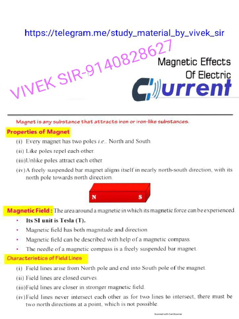 Physics, Class-10, Magnetic Effect of Electric Current | PDF