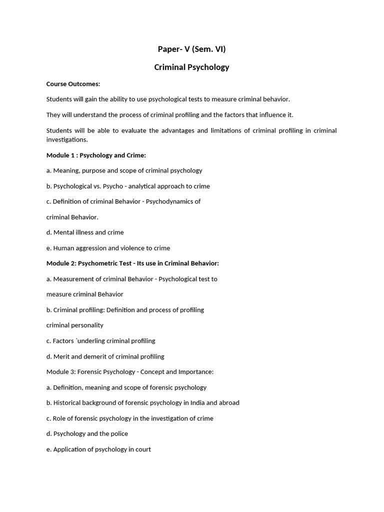 LLB, 6th Sem 2022-25 Cr. Psycology Syllabus | PDF