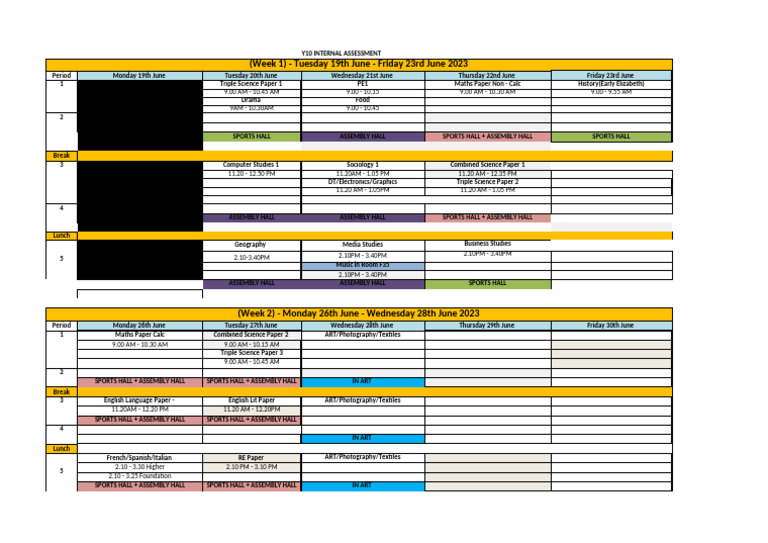 Y10 Internal Assessment Schedule for Students 2 | PDF | Science