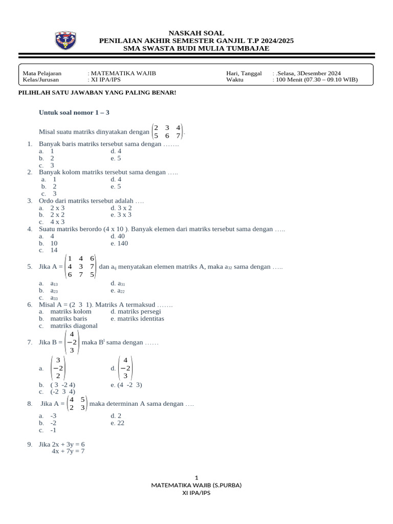 Matematika Wajib Kelas Xi | PDF