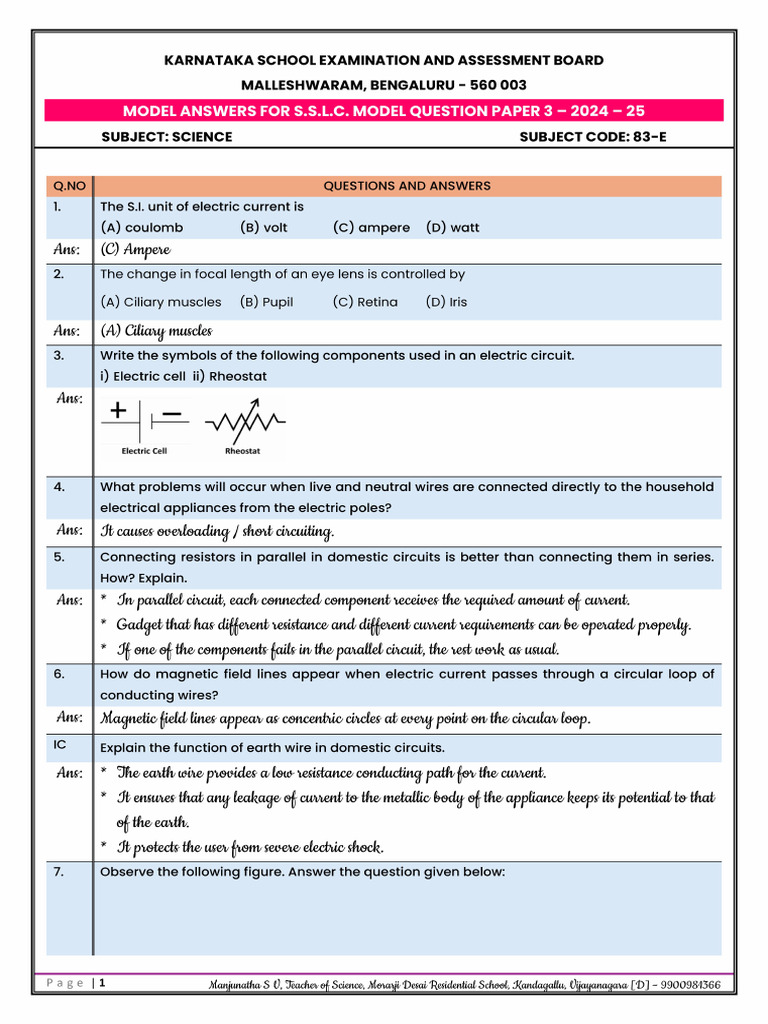 Sci Model Paper 03 Keys - ManjuSV | PDF