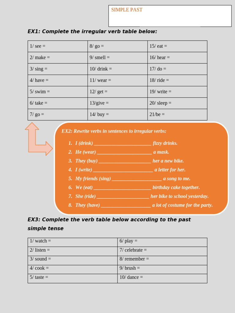 Irregular Verbs and Simple Past Exercises | PDF | Linguistic Typology ...