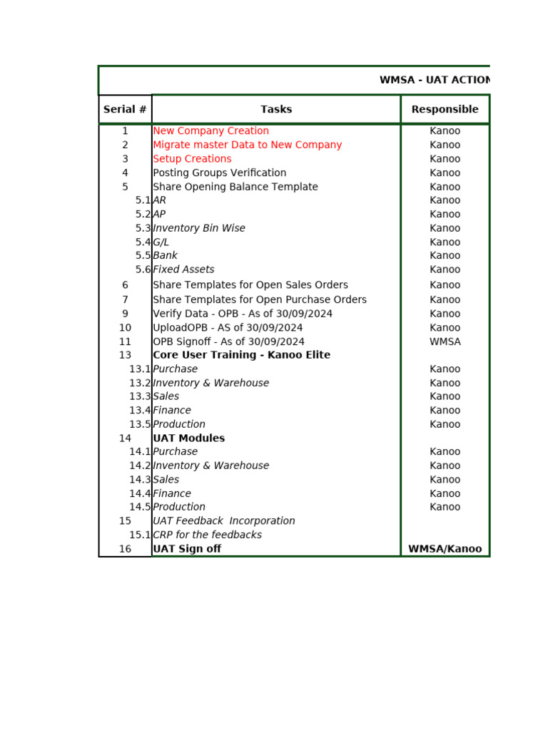 Wmsa-Uat Action Plan | PDF