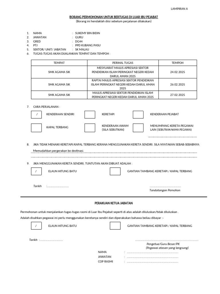 LAMPIRAN A - Kebenaran Bertugas Luar Ibu Pejabat | PDF