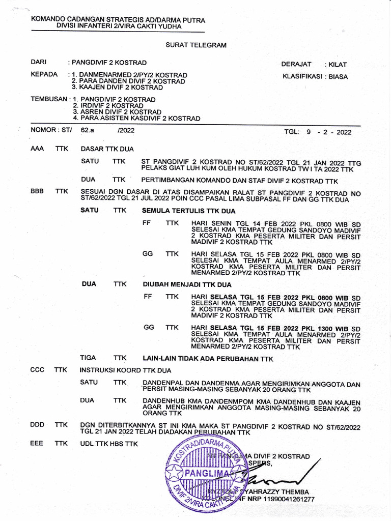 ST 62a 2022 RALAT ST PANGDIVIF 2 KOSTRAD | PDF