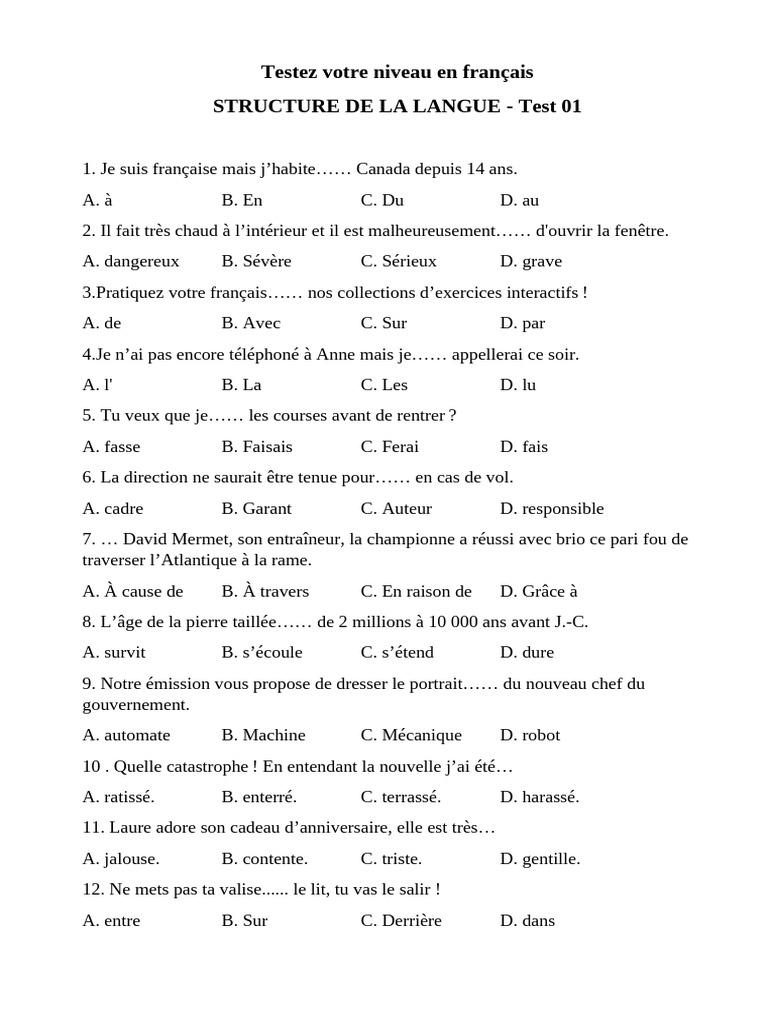 Test de niveau en français PDF | PDF