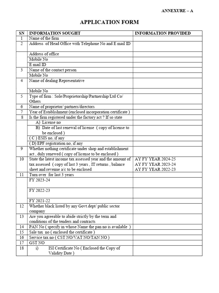 Application Form Annexure A | PDF | Sole Proprietorship | Payments