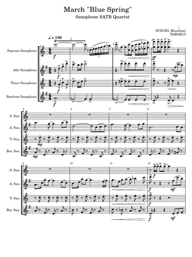 March Blue Spring for Sax Quartet | PDF | Quartet | Elementary Organology