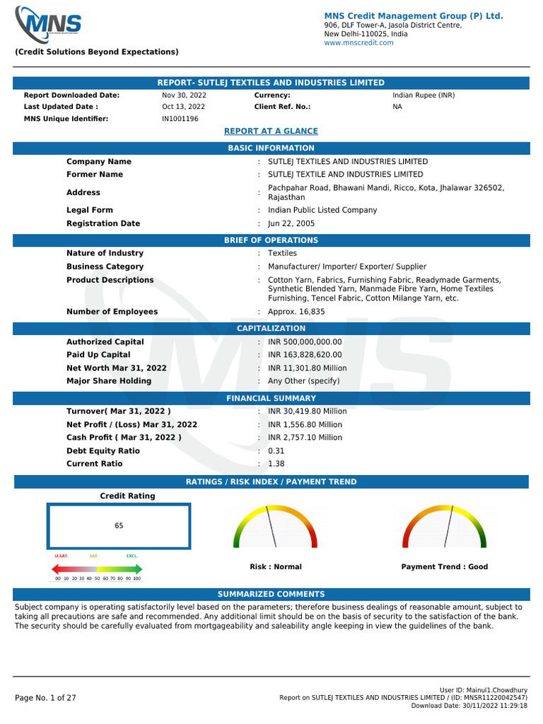 Sutlej Textiles and Industries Limited | PDF | Textiles | Yarn