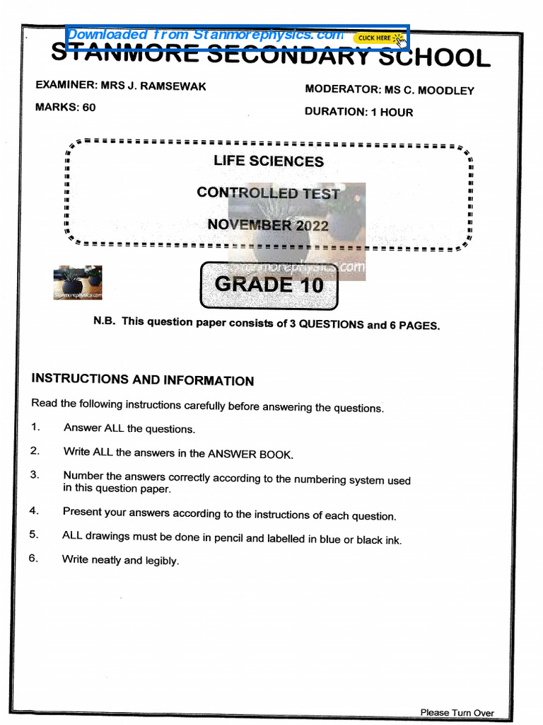 Life Sciences Grade 10 November 2022 QP and Memo | PDF