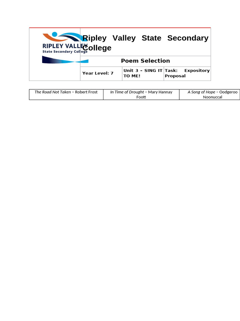 Poem Selection - Year 7 - Unit 3 - Persuasive Proposal | PDF