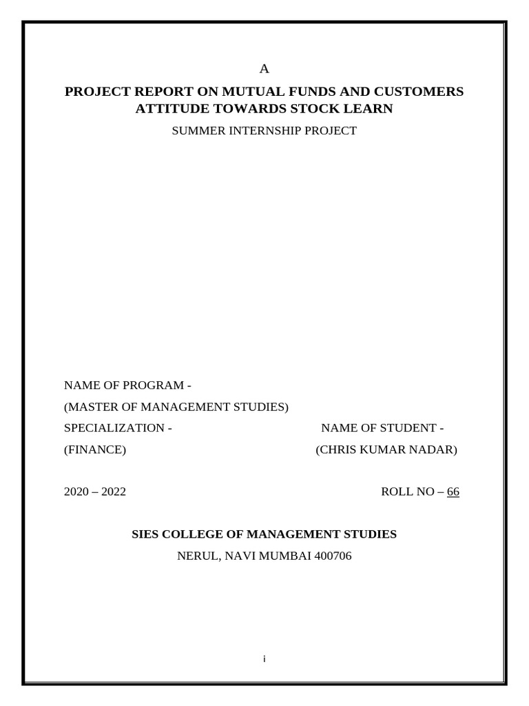 PROJECT REPORT SUMMER INTERNSHIP 2021 (AutoRecovered) | PDF | Investment Fund | Investing