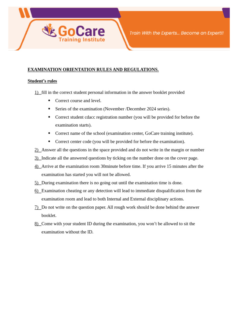 Exam Orientation Rules for Students | PDF