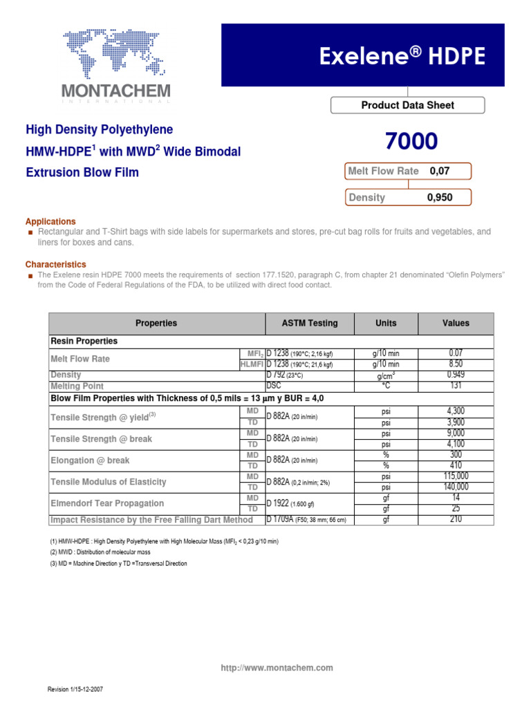 HDPE HMW Film Exelene 7000 | PDF | Mechanical Engineering | Building Engineering