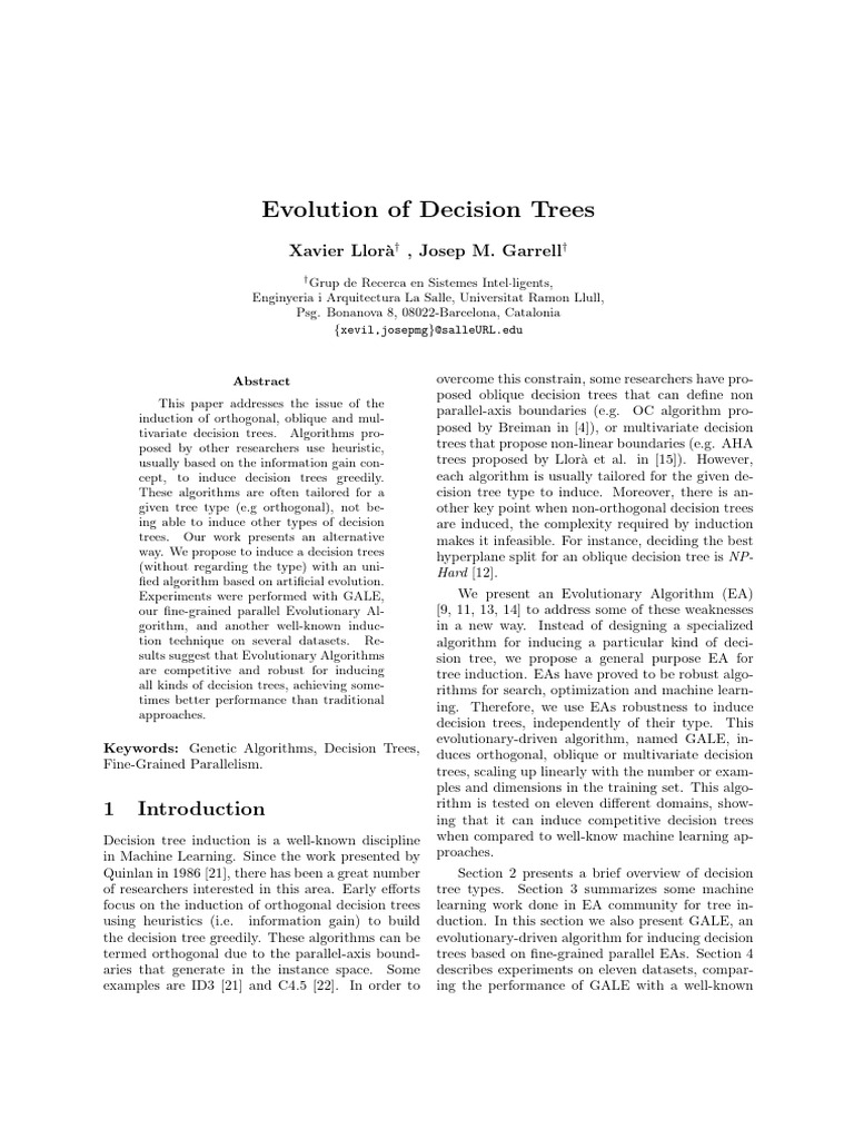 Evolution of Decision Trees | PDF | Fitness (Biology) | Evolution