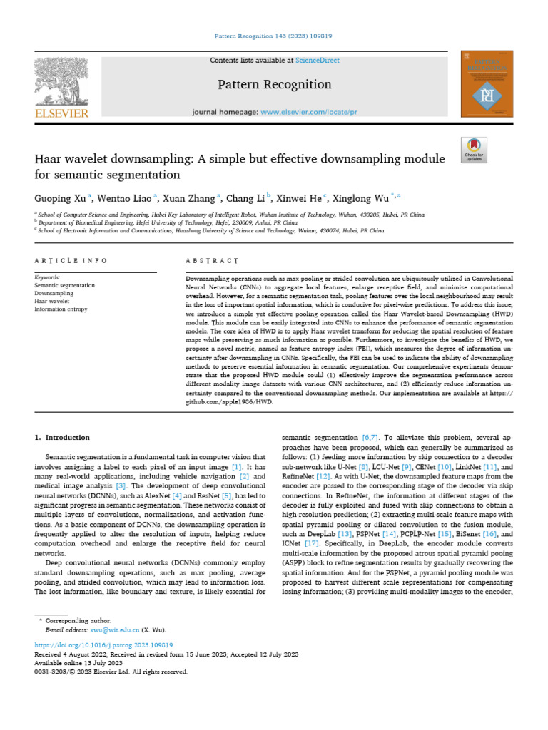 Haar Wavelet Downsampling for Segmentation | PDF | Image Segmentation ...