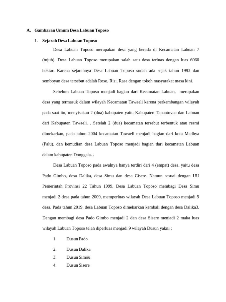 Profil Desa Toposo | PDF