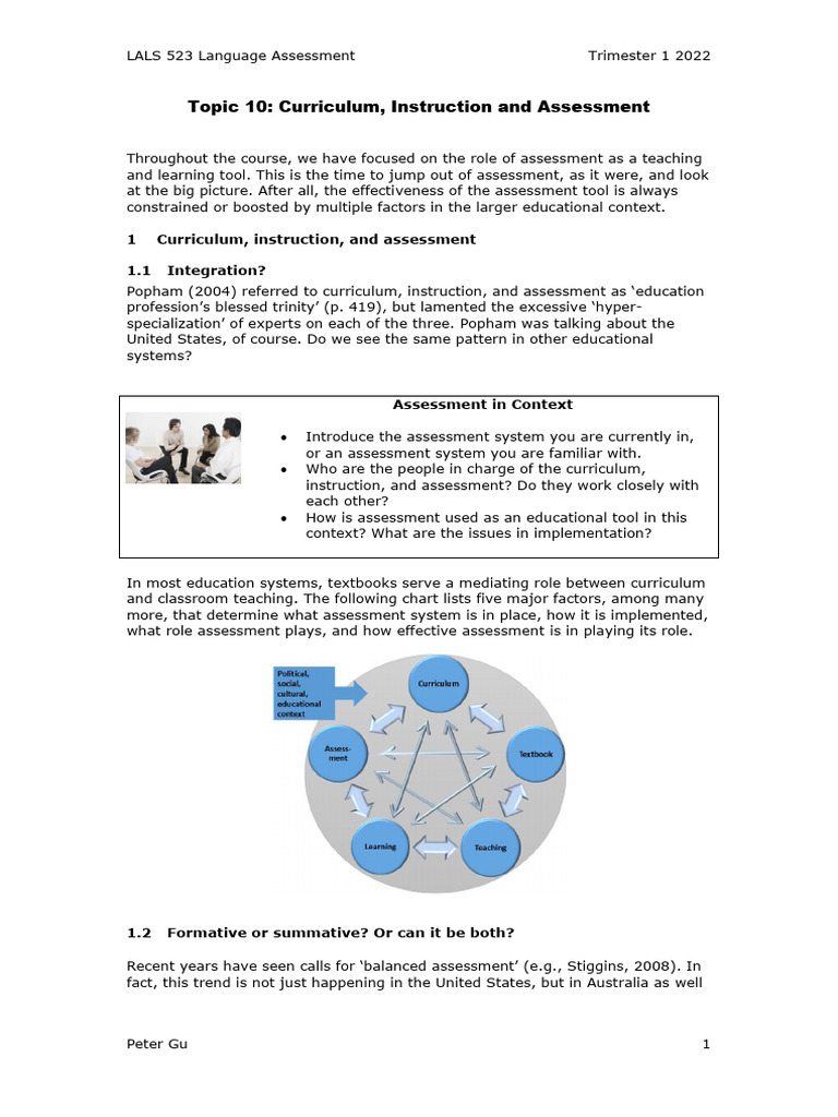 Topic10 Curruculum Instruction and Assessment | PDF | Educational ...
