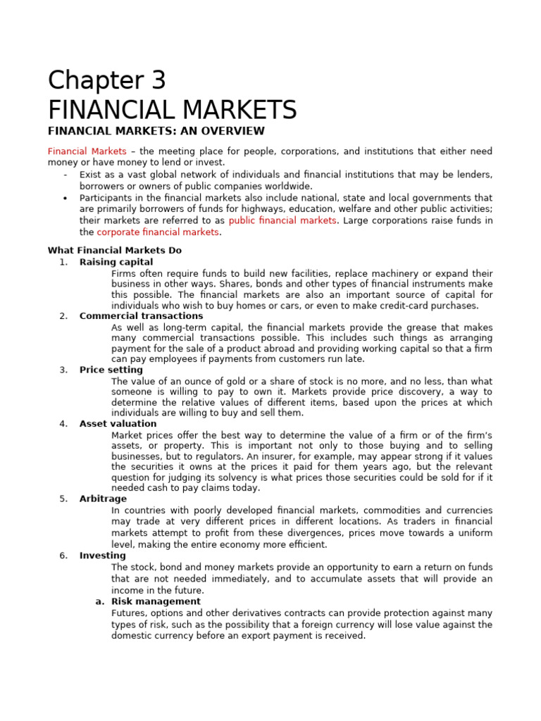 Chapter 3 - Financial Markets | PDF | Securities (Finance) | Derivative ...