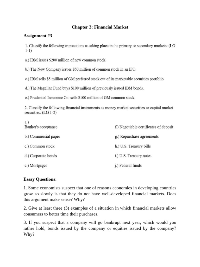 Assignment 3 Financial Markets | PDF