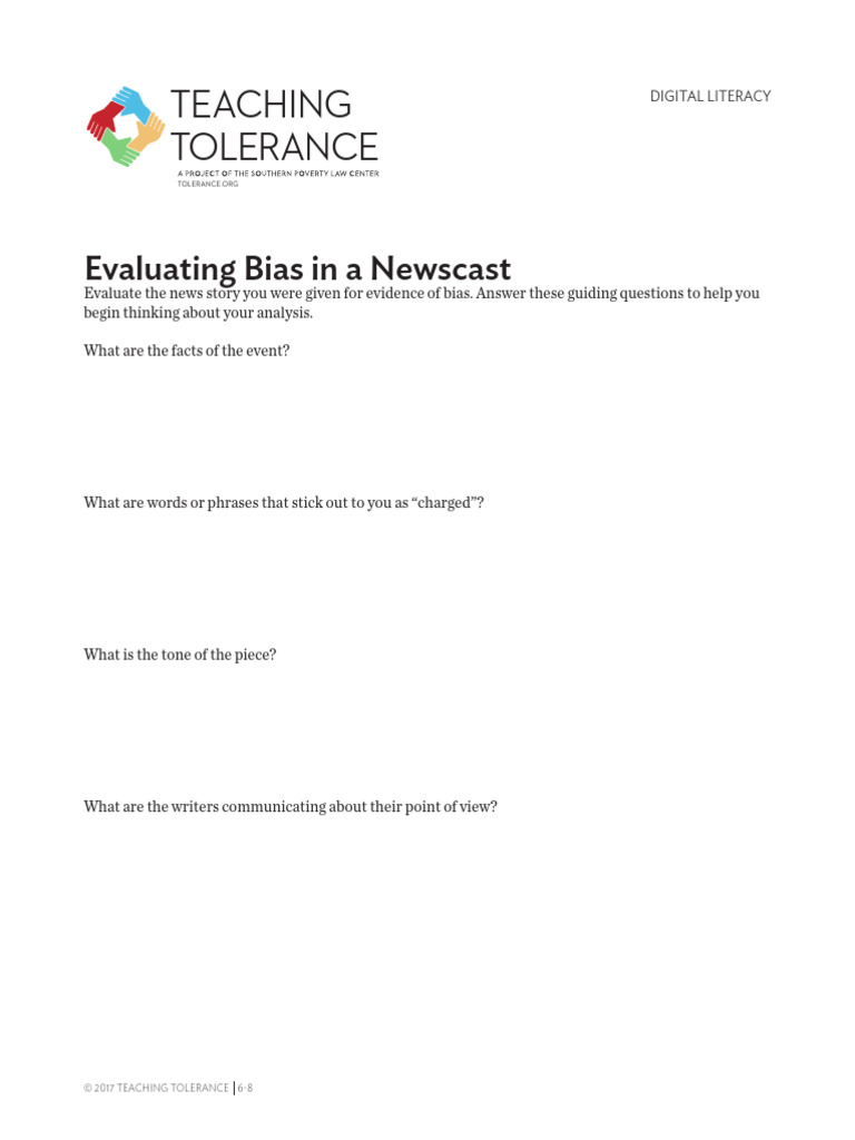 Digital Literacy - Evaluating Bias 6-8 | PDF